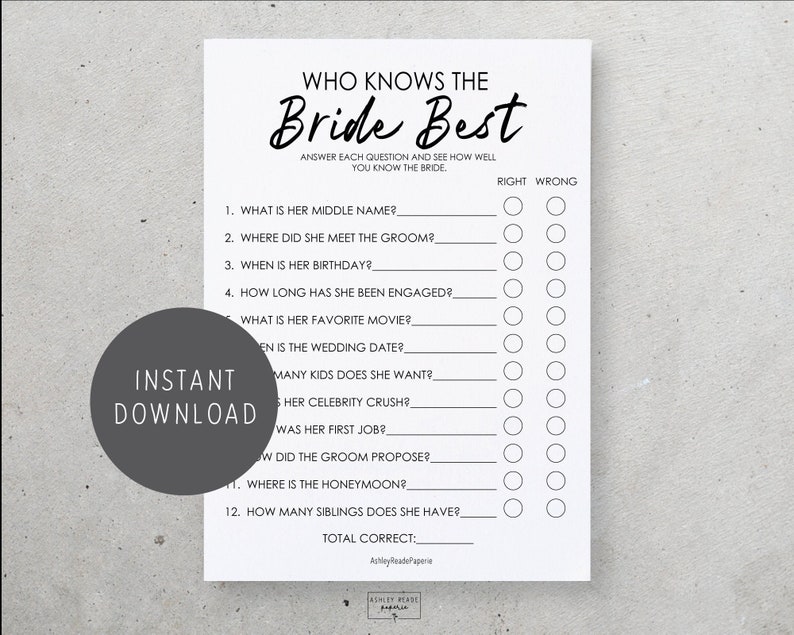 Modern Black and White Who Knows The Bride Best Simple | Etsy