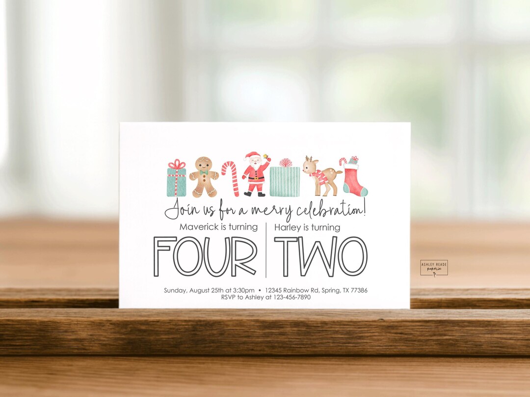 Christmas Joint Birthday Party Invitation - Traditional - Digital ...