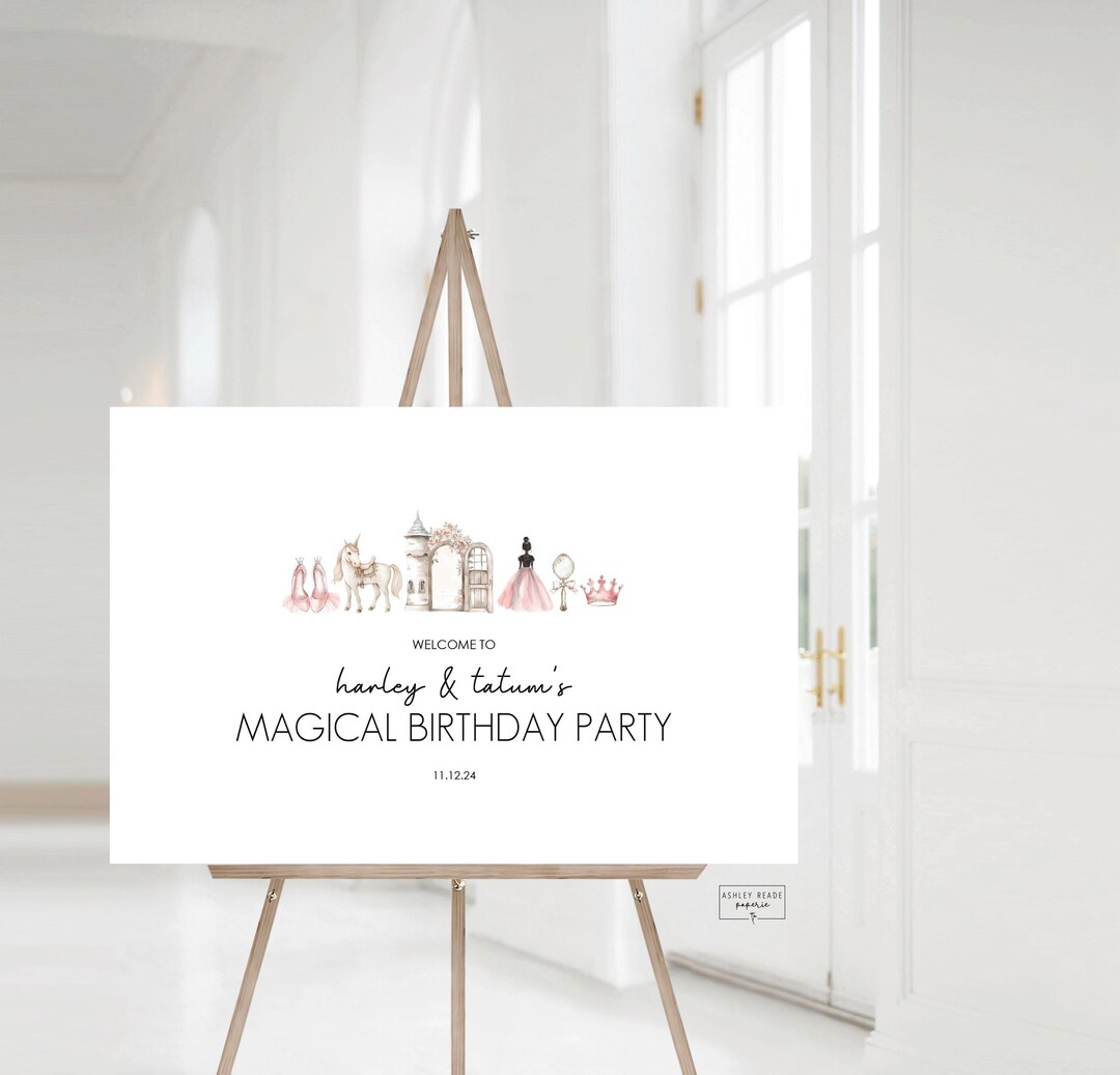 Welcome Sign - Modern Joint Birthday Party - Princess Theme - Digital ...