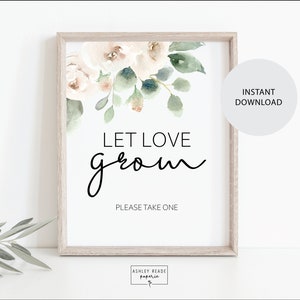 White Flowers - Let Love Grow Sign - Bridal Shower - Instant Download ...