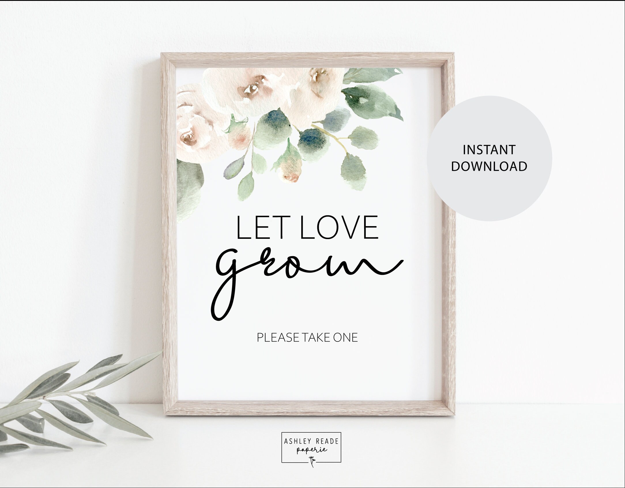 White Flowers Let Love Grow Sign Bridal Shower Instant | Etsy