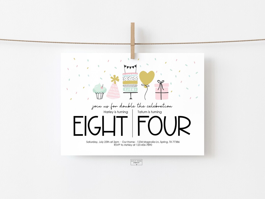 Modern Joint Birthday Party - Cute Birthday Cake Party - Digital ...