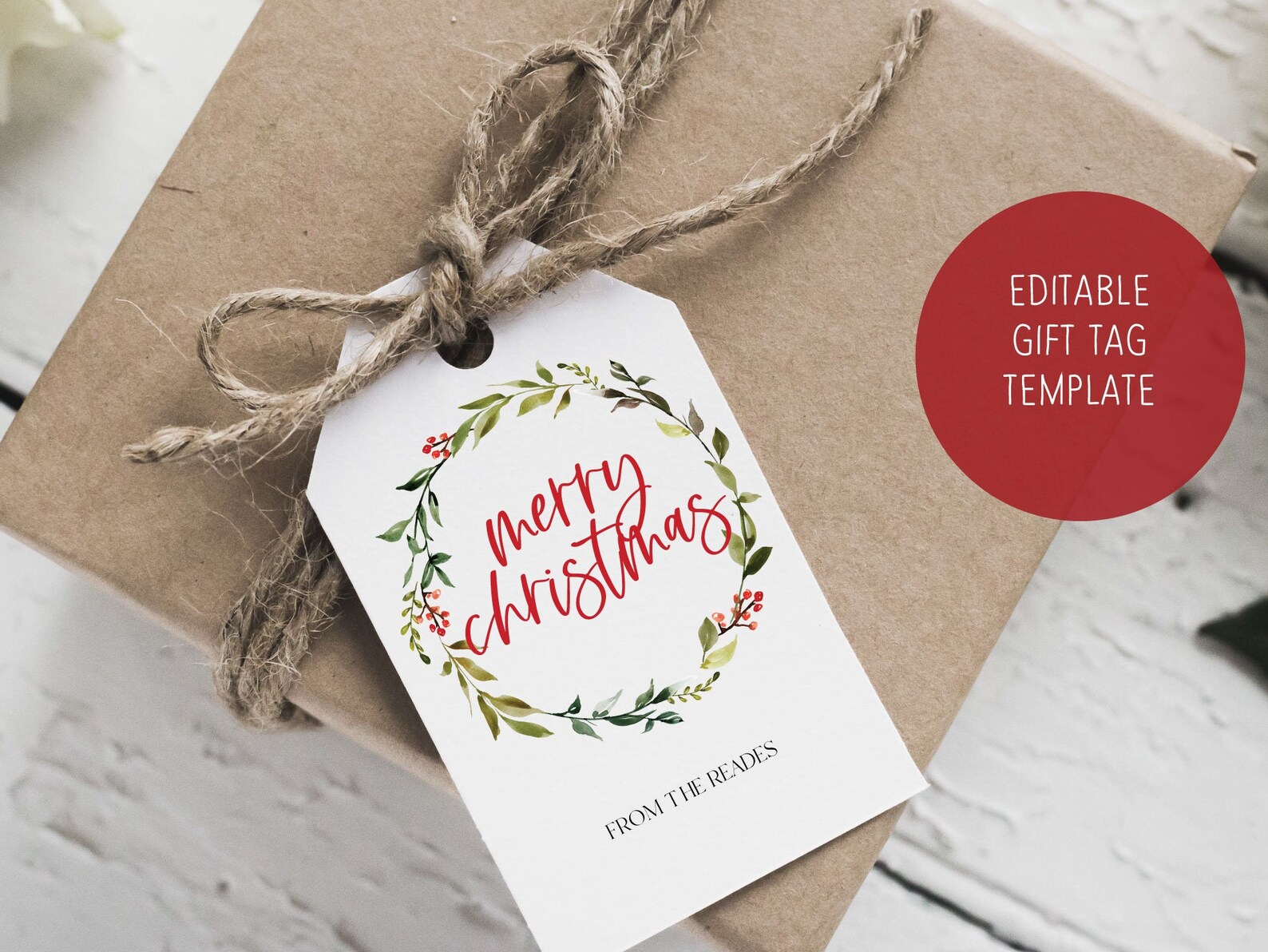 Christmas Wreath Gift Tag- Merry Christmas - Personalize - Etsy