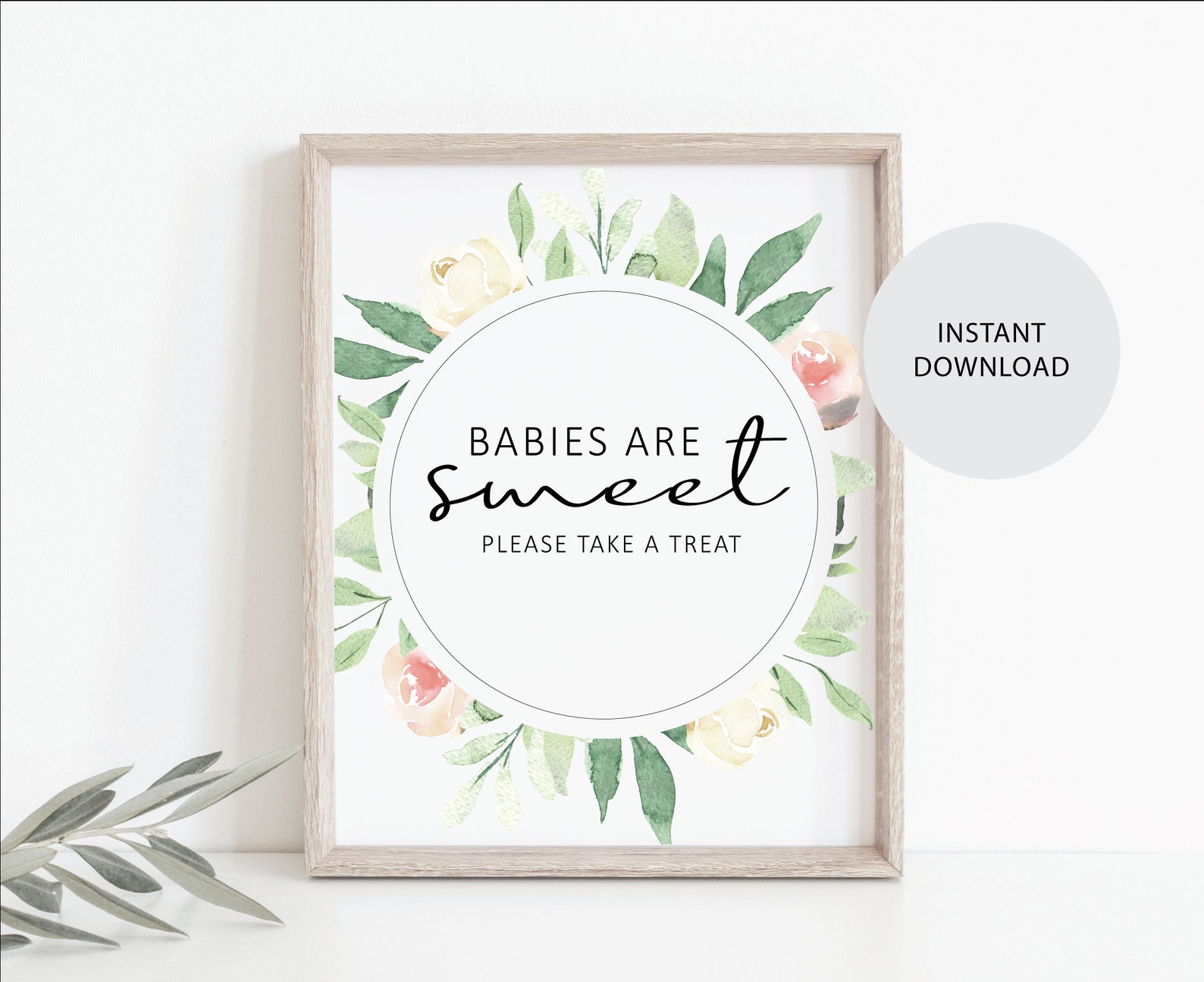 Babies Are Sweet Baby Shower Sign - Foliage - Eucalyptus - Blush ...
