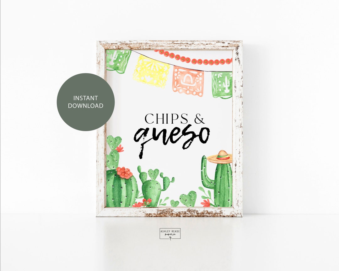 Fiesta - Chips and Queso Sign - Food Table Sign - Bridal, Baby ...