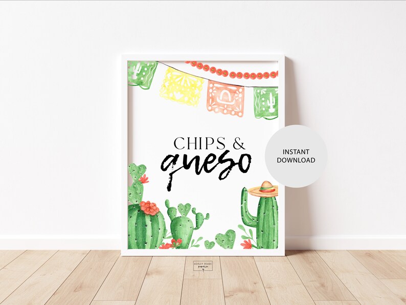 Fiesta - Chips and Queso Sign - Food Table Sign - Bridal, Baby ...