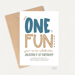 Editable - Modern Neutral Birthday Party Invitation Template - One is ...