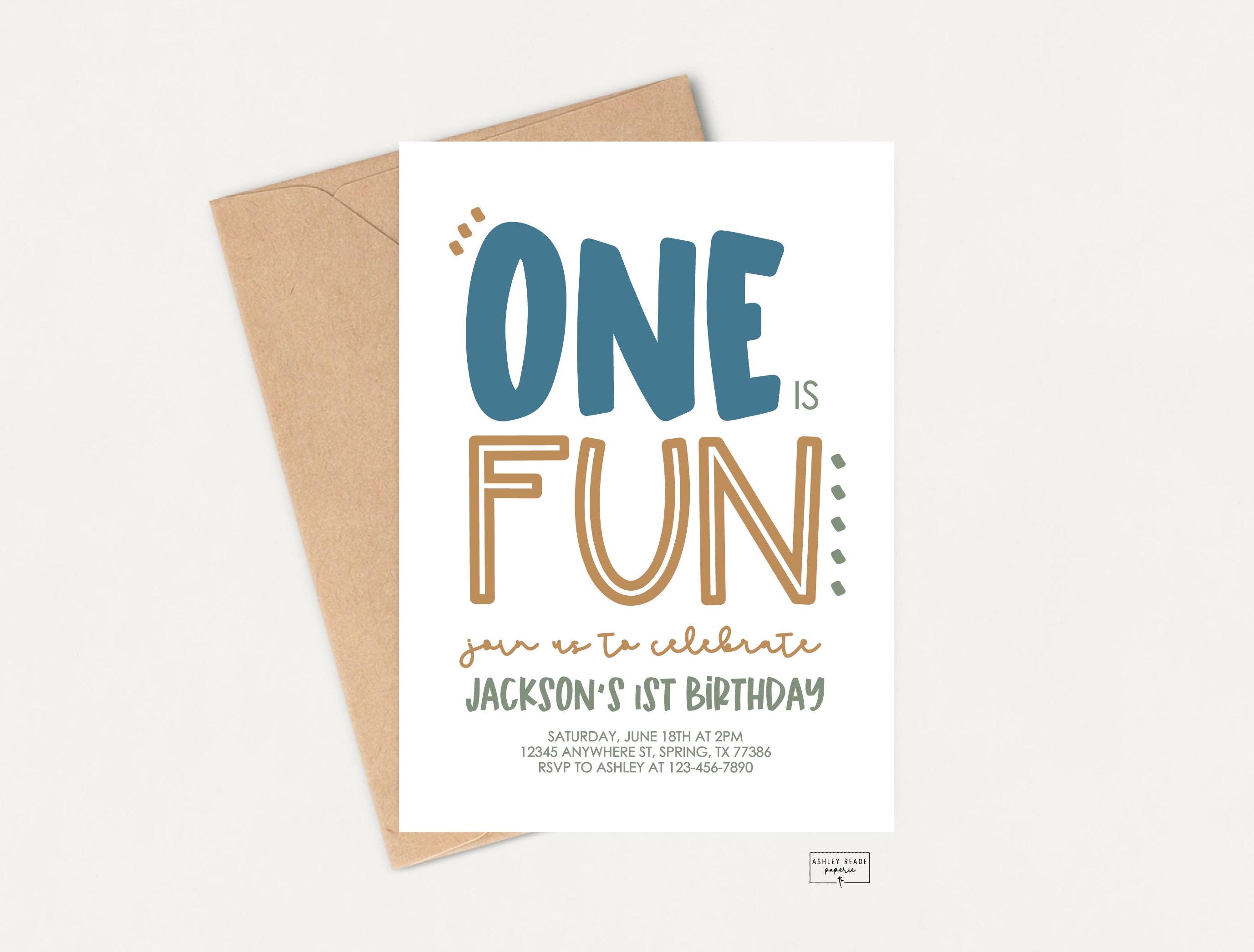Editable - Modern Neutral Birthday Party Invitation Template - One is ...