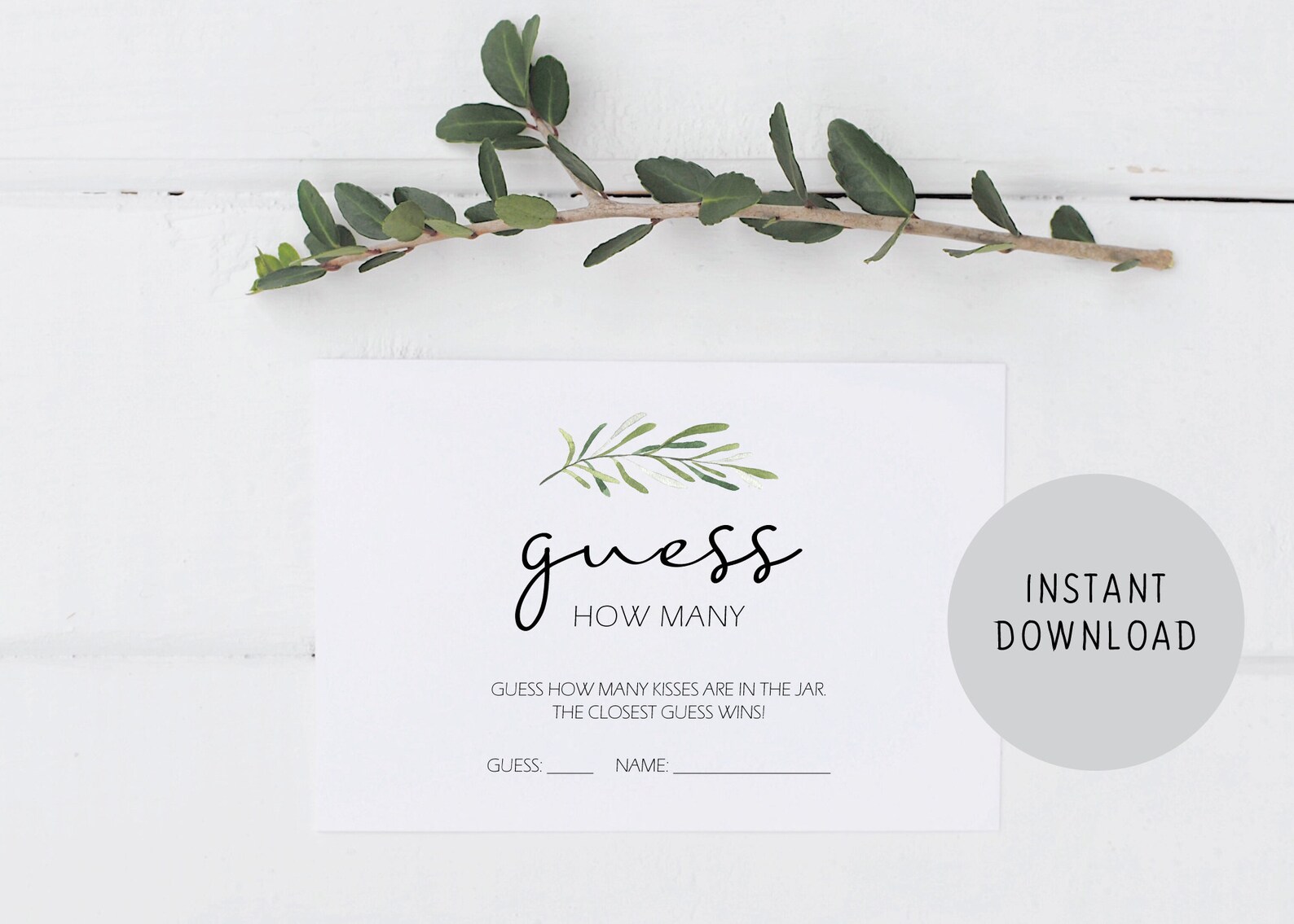 Simple Greenery Guess How Many Kisses Sign Bridal Shower | Etsy