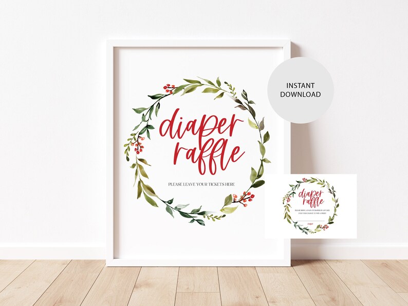Christmas Wreath Diaper Raffle Sign and Diaper Raffle Ticket - Etsy