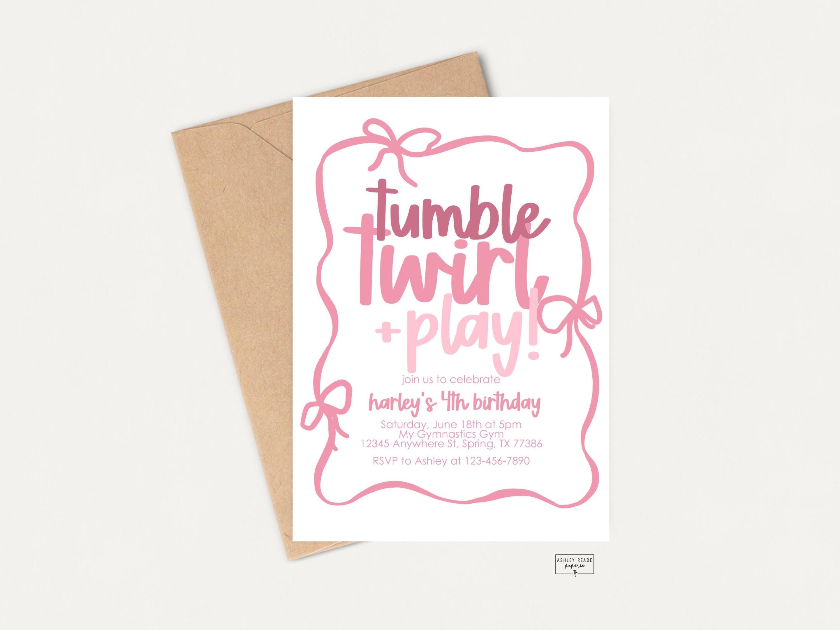 Tumble, Twirl, and Play - Modern Birthday Party Invitation Template ...