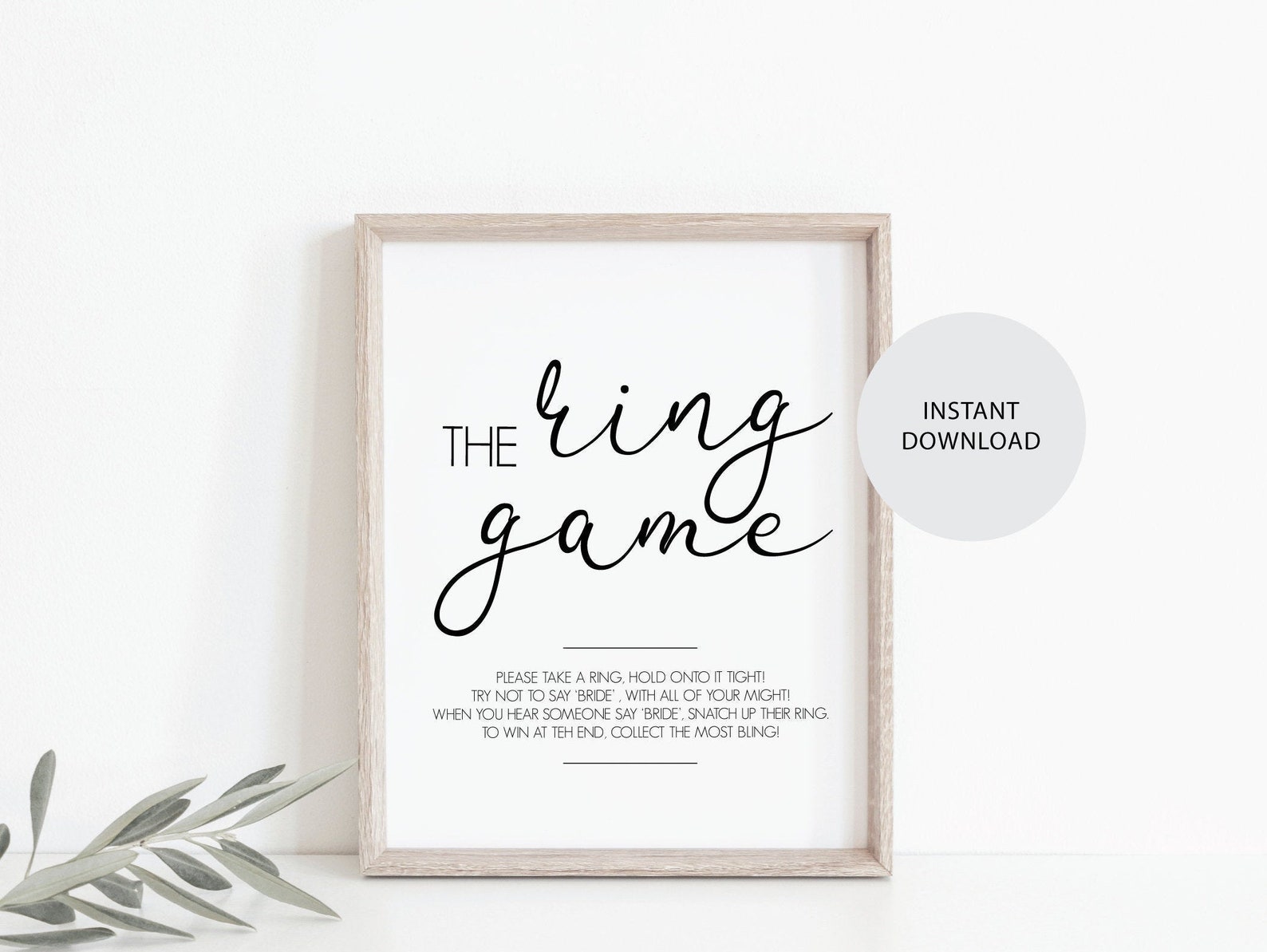 The Ring Game Bridal Shower Sign Script Printable Instant - Etsy