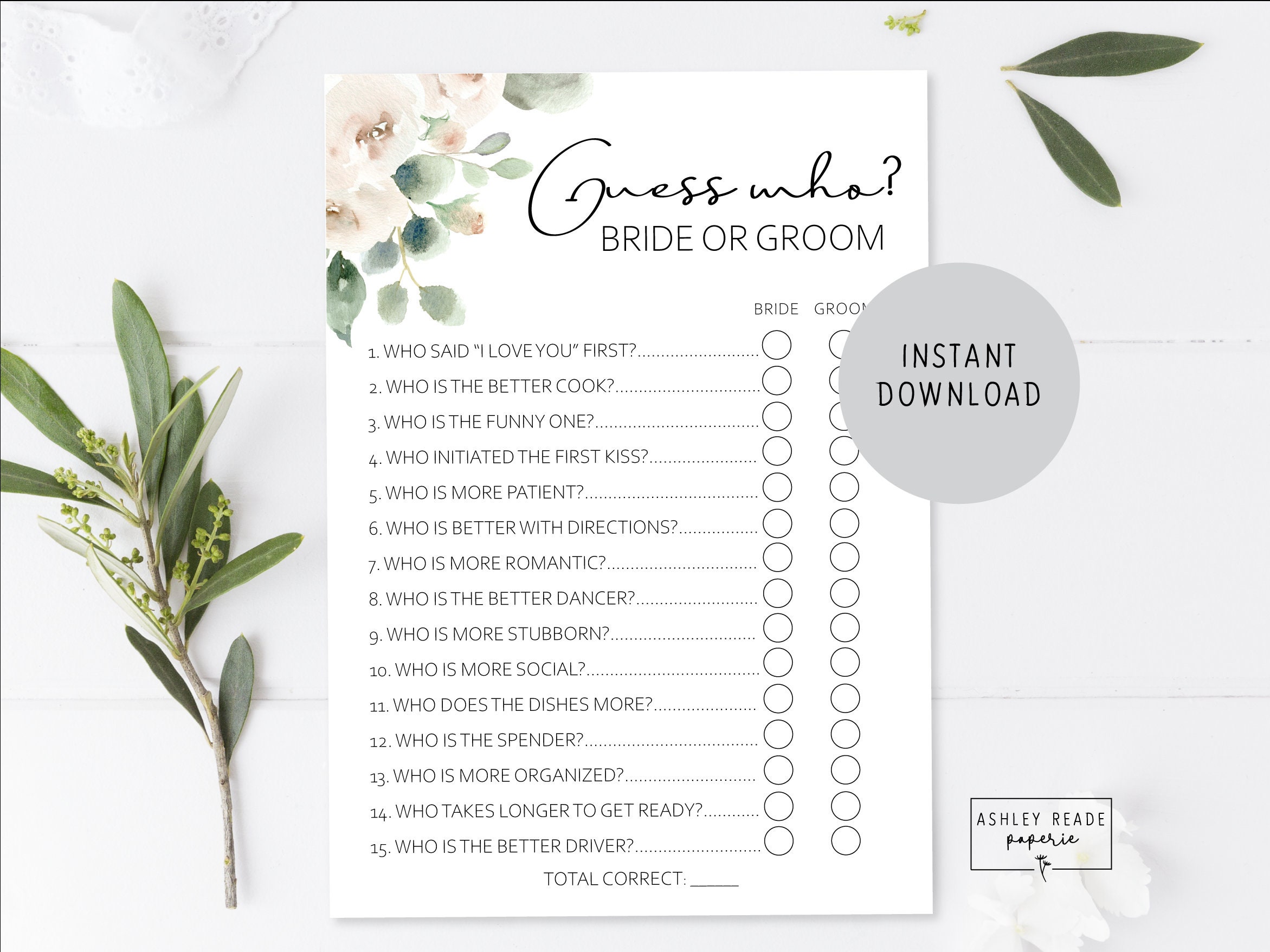 White Flowers - Guess Who Bride or Groom? - Bridal Shower Game ...