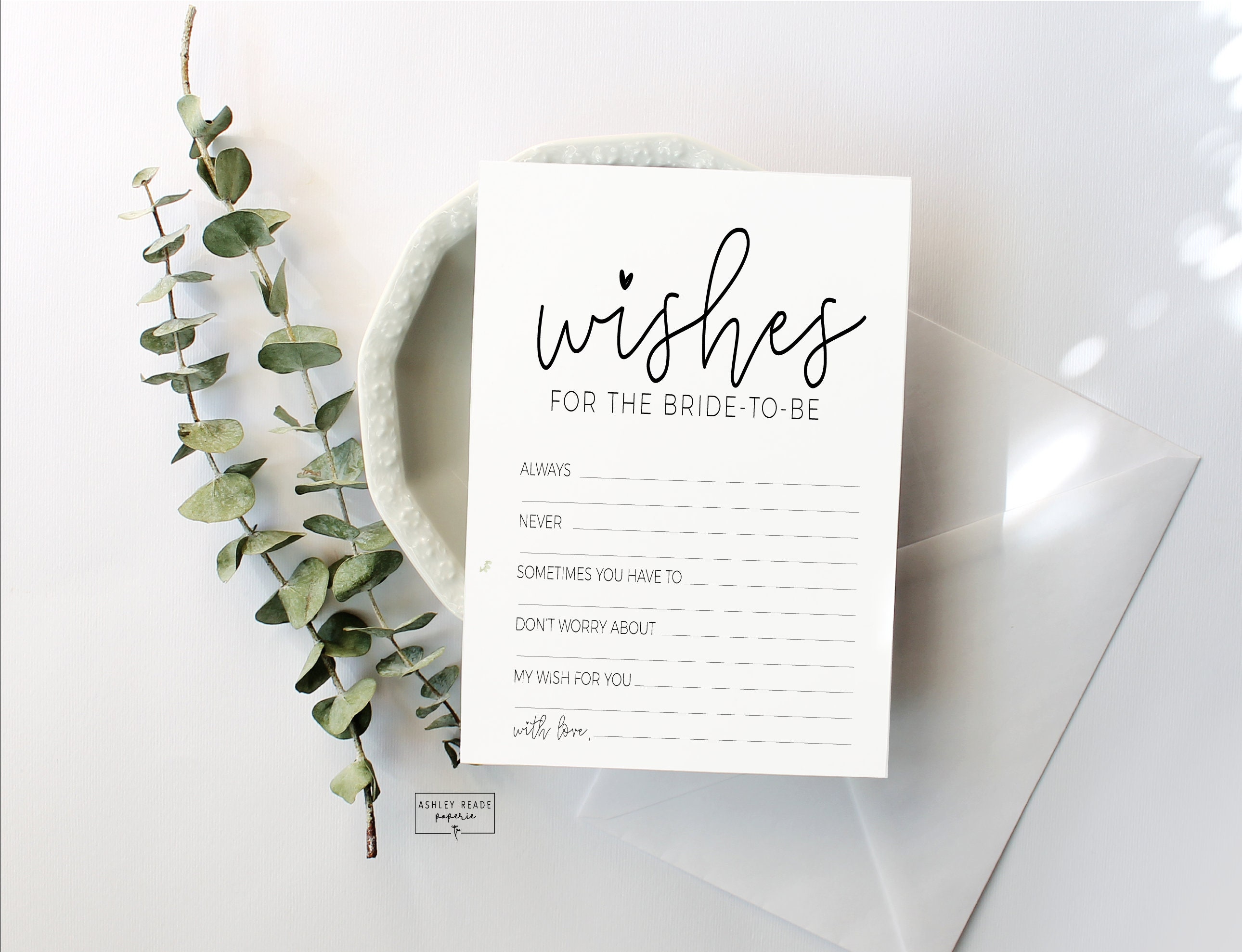 Black and White Script Heart Wishes for the Bride Card - Etsy