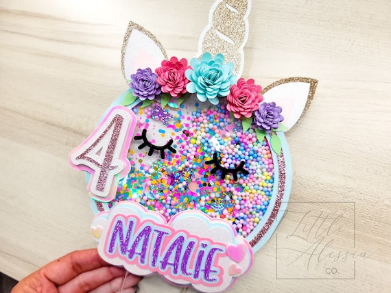 Unicorn Cake Topper Rainbow Shaker Age Cake Topper | Etsy