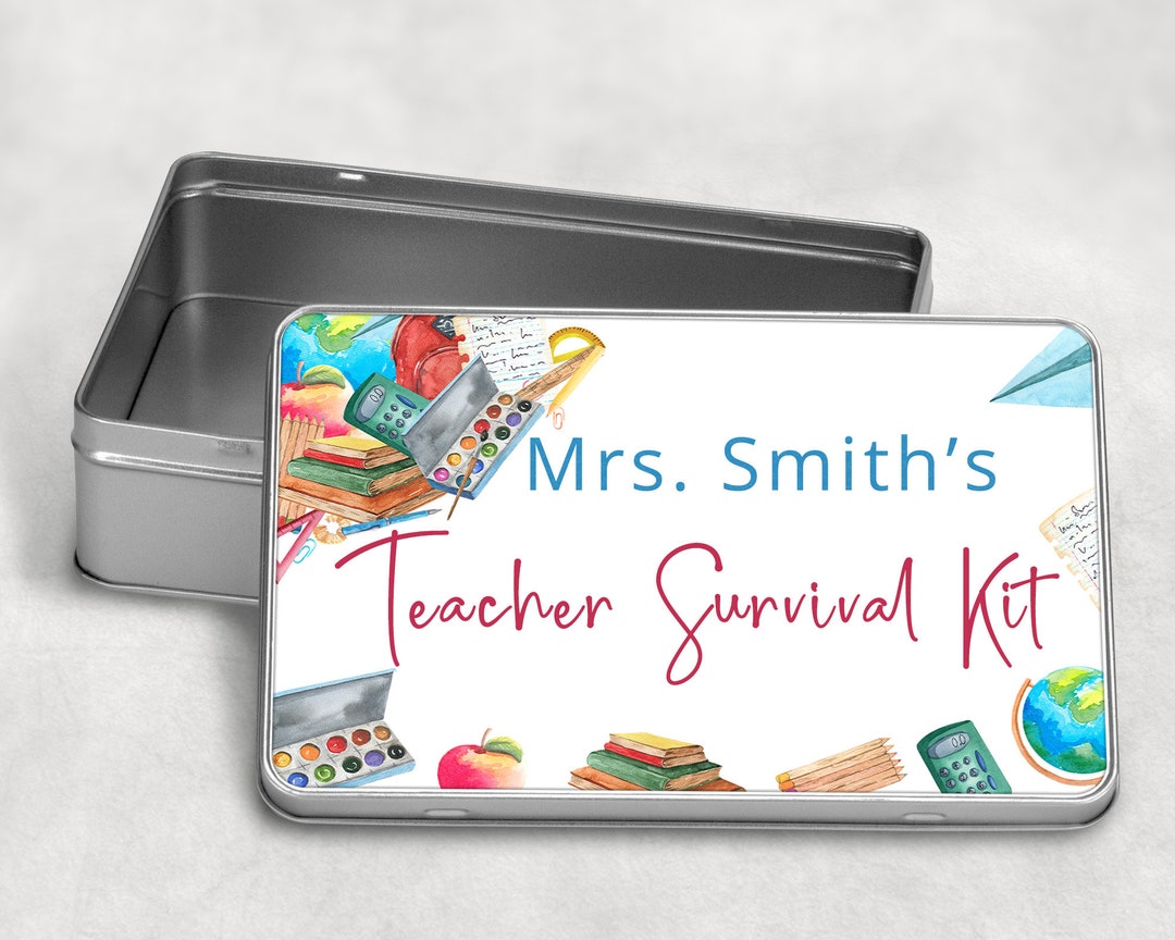 Personalized Teacher Survival Kit Tin, Fillable Tin Gift for My Teacher ...