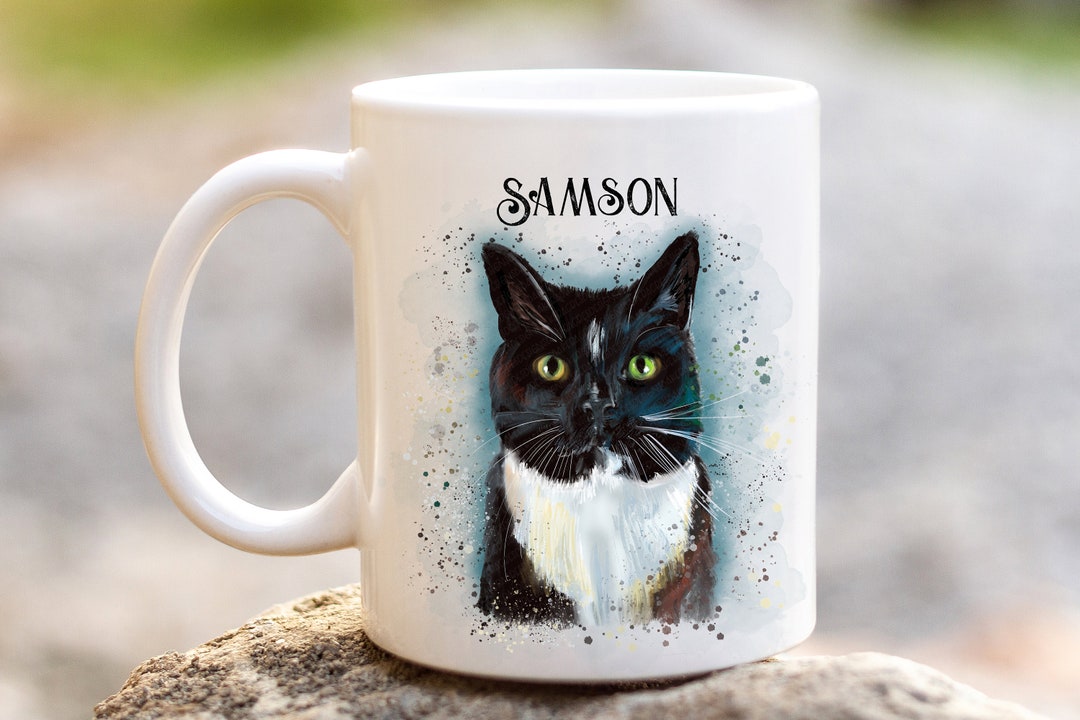 Black and White Cat Mug, Personalized Cat Mug Gift , 11 Oz Mug for Cat ...