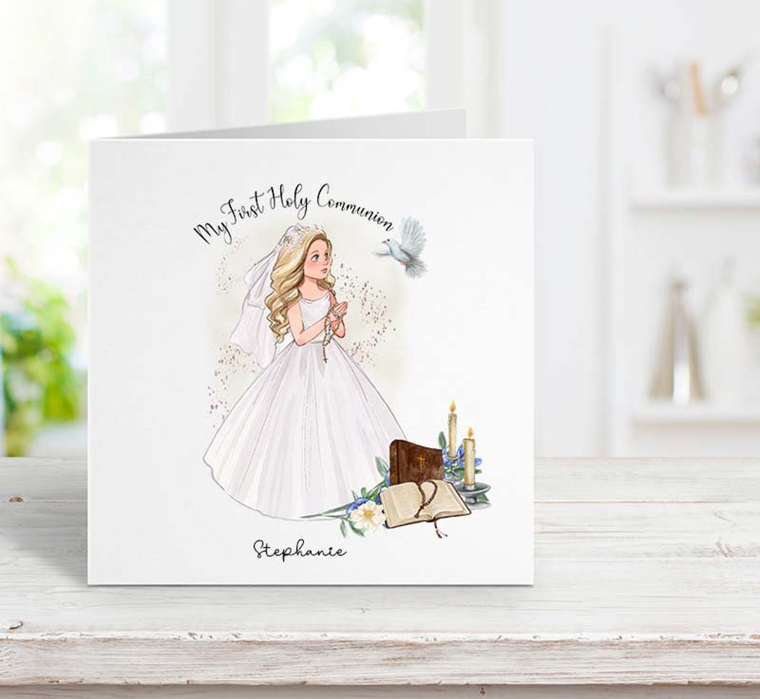 First Communion Card for Girl, Personalized Card , Communion Gift Card ...