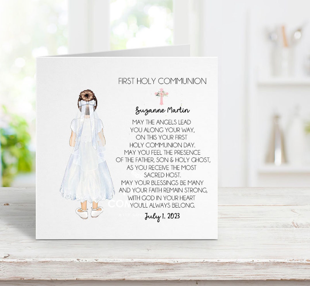 First Communion Card for Girl, Personalized Card With Verse, Communion ...