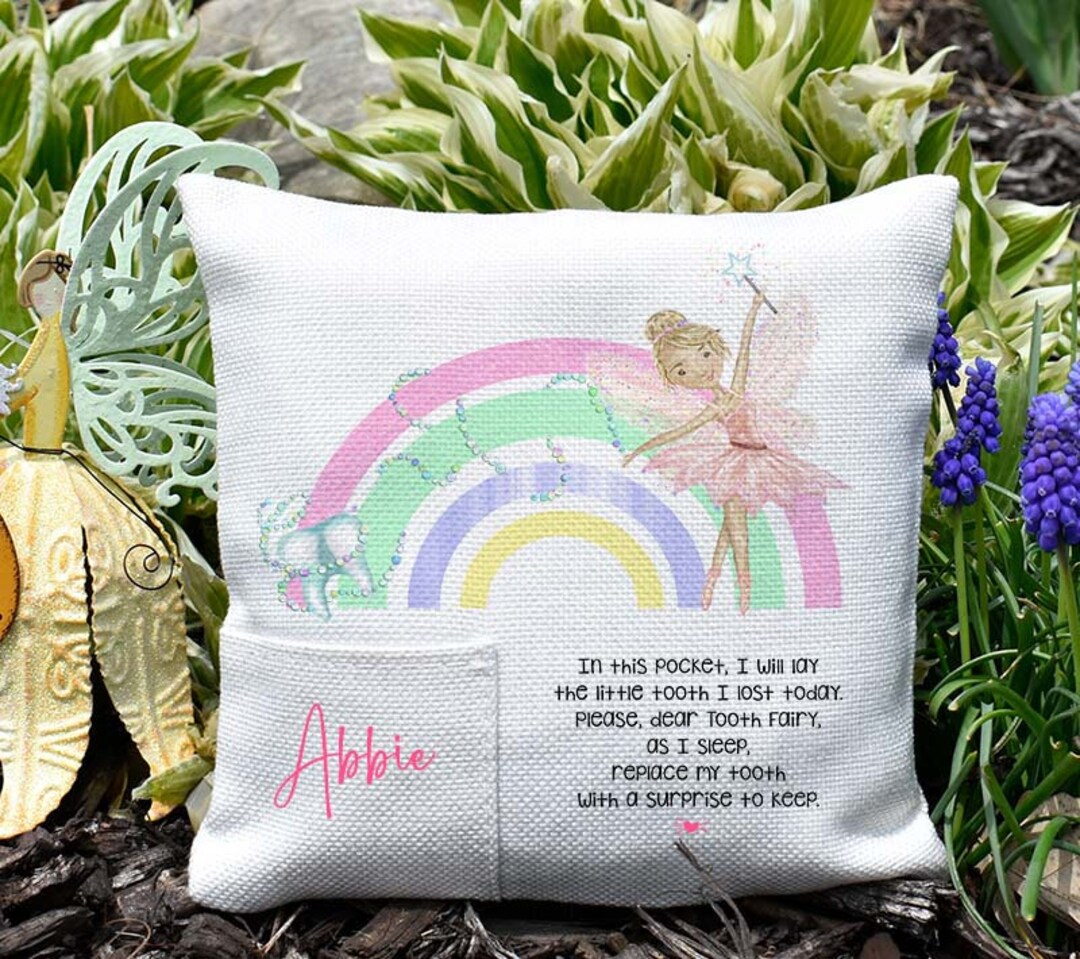 Personalized Tooth Fairy Cushion, Girls Rainbow Tooth Fairy Cushion ...
