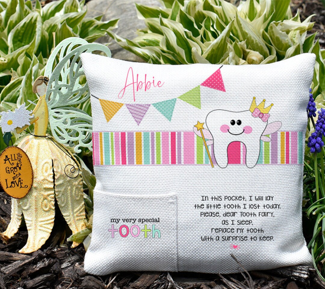 Personalized Happy Tooth Fairy Cushion, Girls Tooth Fairy Cushion Cover ...