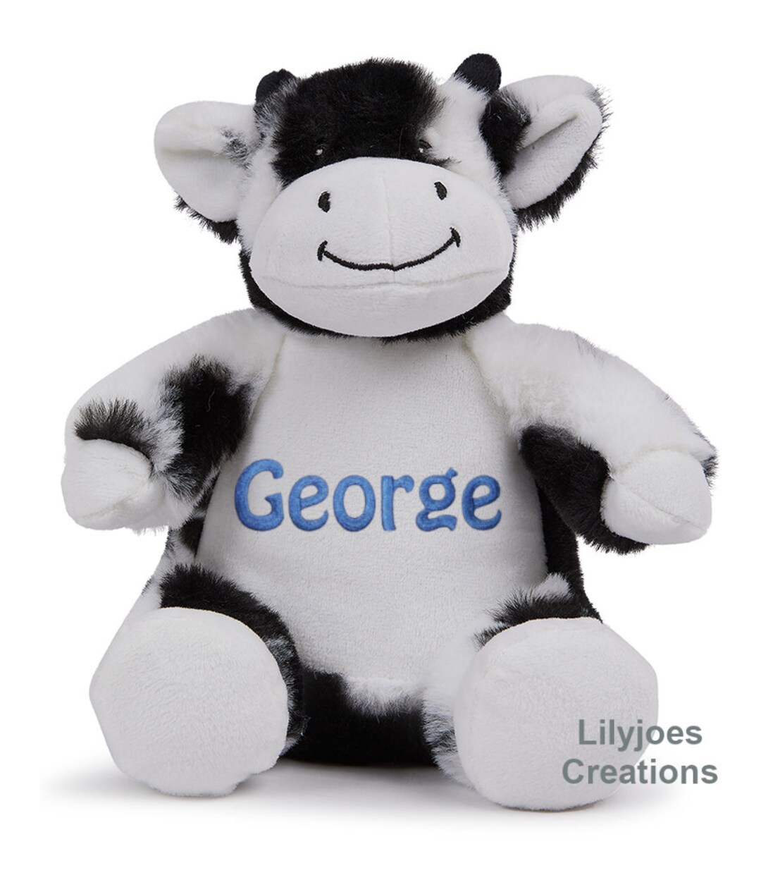 Personalised Black and White Cow Teddy, Soft Plush Toy, New Baby Gift ...