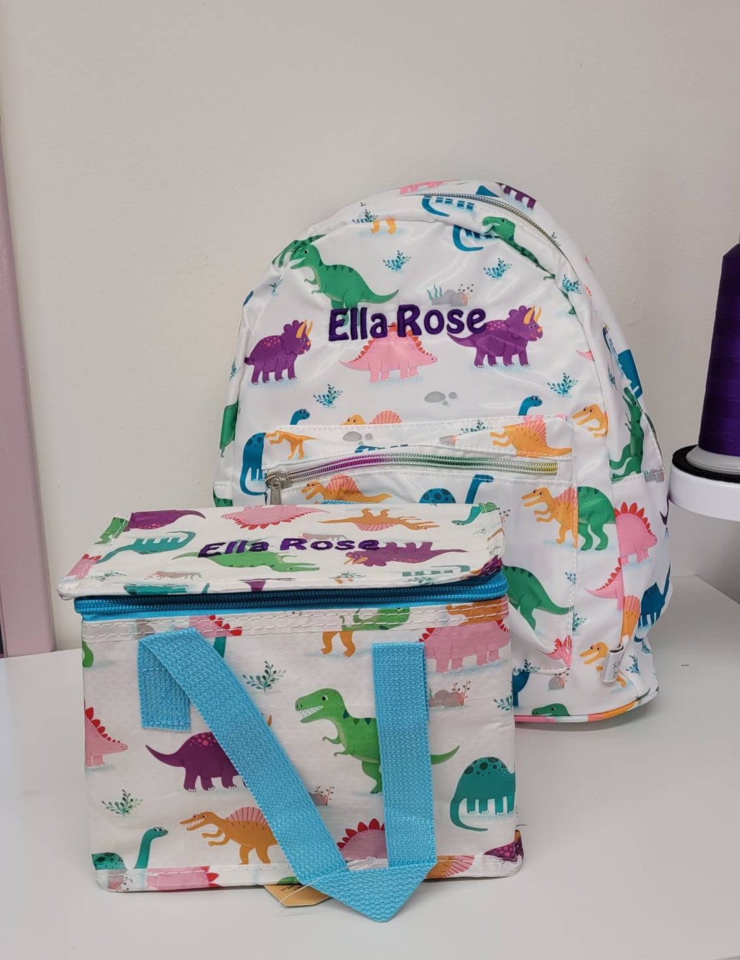 Personalized Dinosaur Backpack and Lunch Bag Set: Embroidered School ...