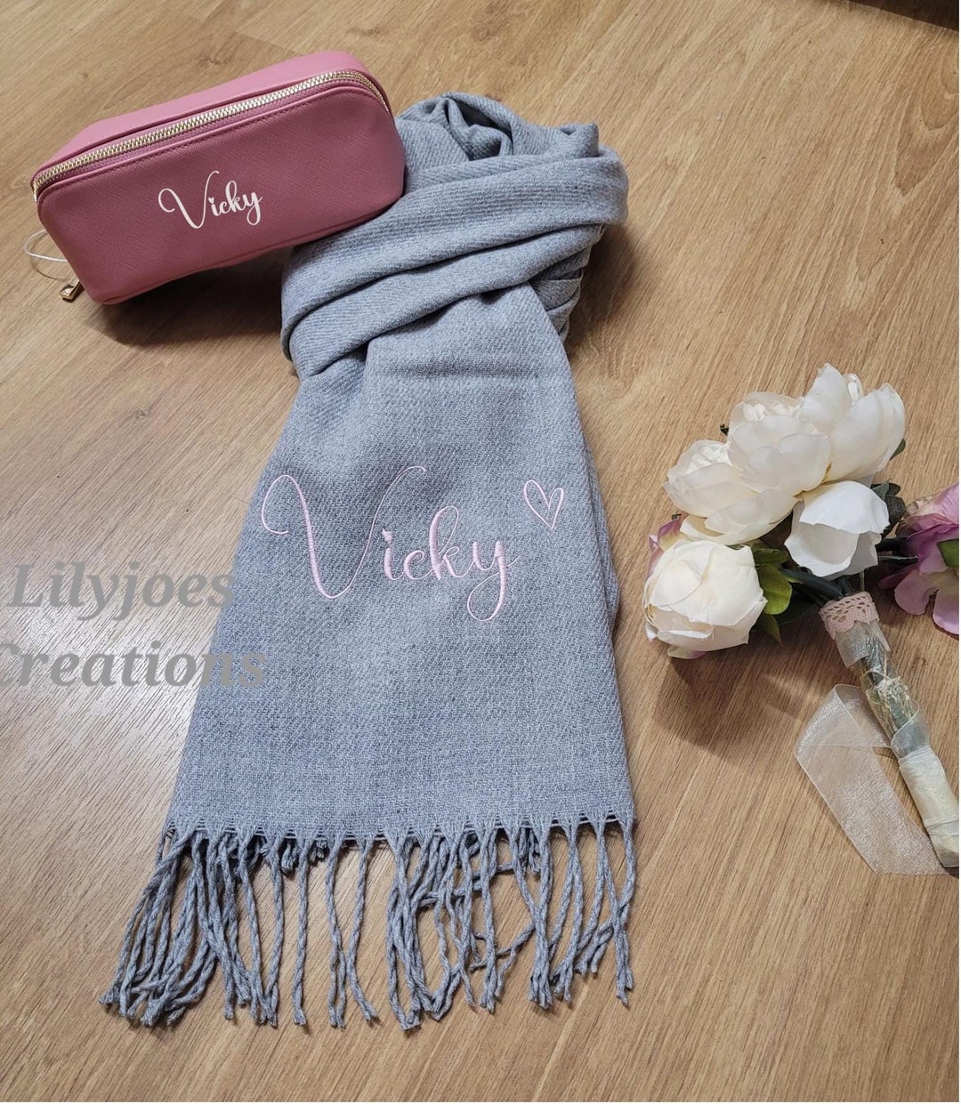 Personalised Embroidered Scarf & Accessories Bag Gift Set - Etsy