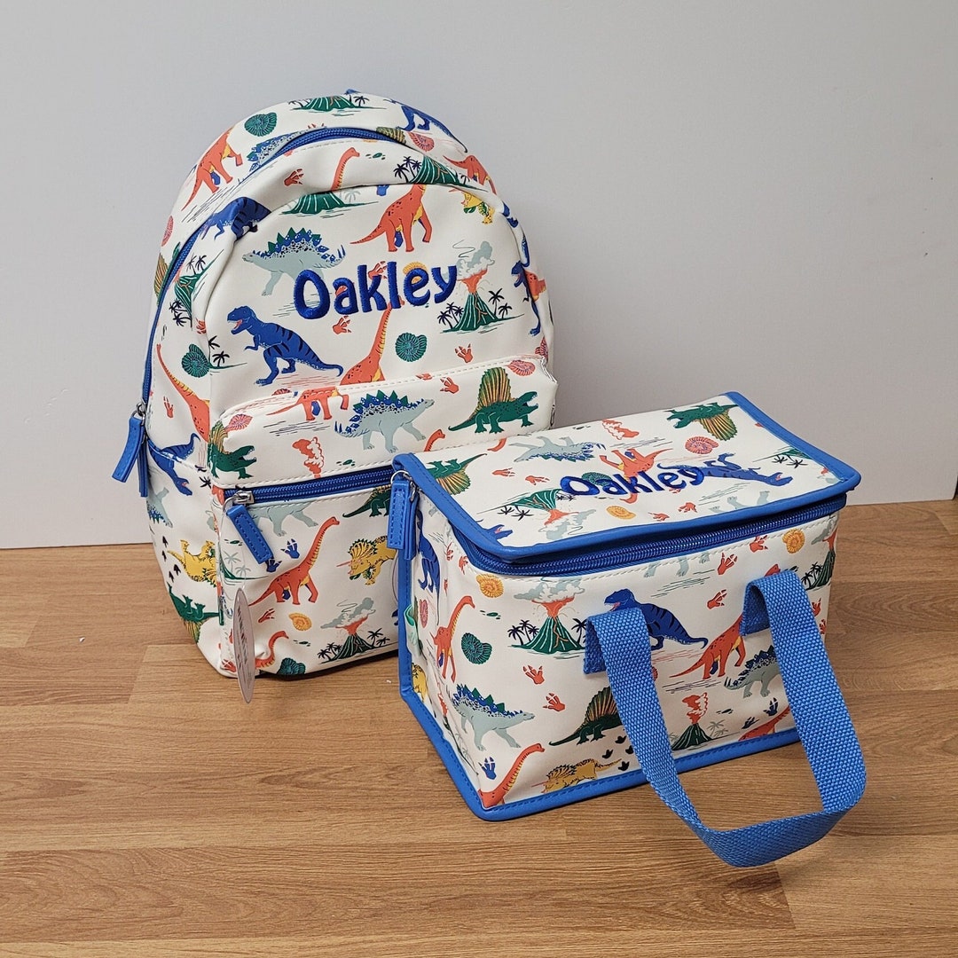 Personalised Dinosaur Backpack Lunch Bag Set: Embroidered Nursery Bag ...
