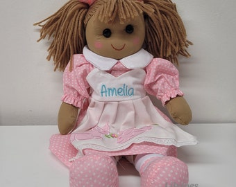 Personalised Rag Doll Dressed in a Bunny Design Pink Outfit With ...