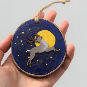 Wooden Reindeer Blue Christmas Ornament Hand-painted Festive Tree ...