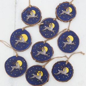 Wooden Reindeer Blue Christmas Ornament Hand-painted Festive Tree ...