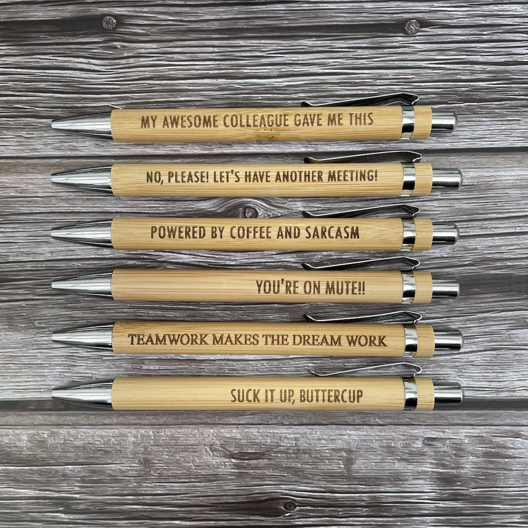 Funny Work Bamboo Engraved Pens: Colleague Secret Santa, Black Ink ...