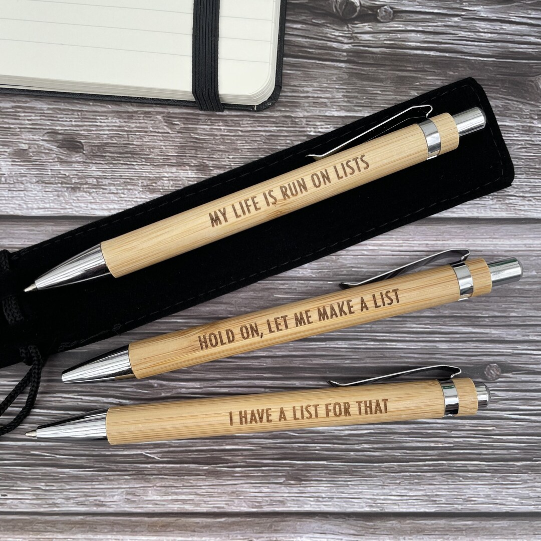 3 Pens Lists With List Slogans Bamboo Engraved Pens With List Slogans ...
