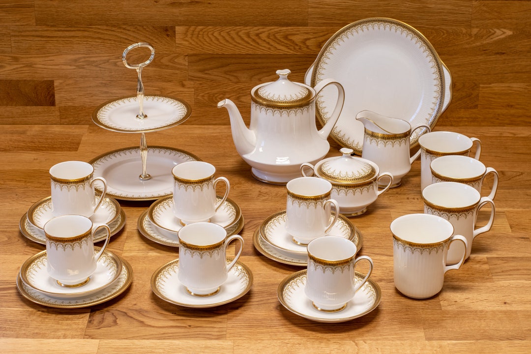 Paragon Athena White & Gold English Fine Bone China Tea Set - Etsy UK