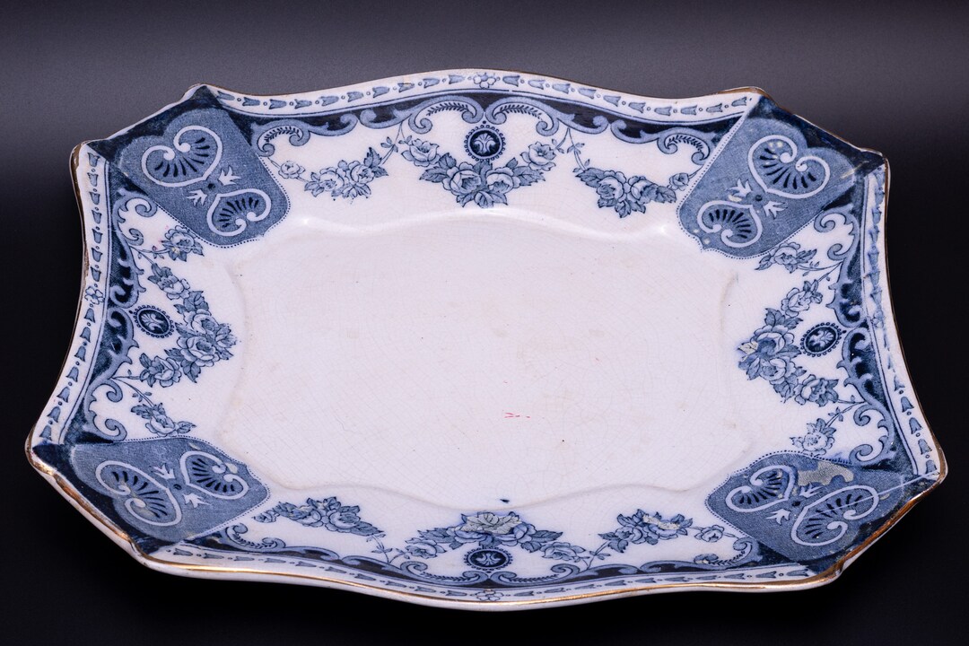 Antique T Rathbone Co queen Design Blue & White Platter - Etsy