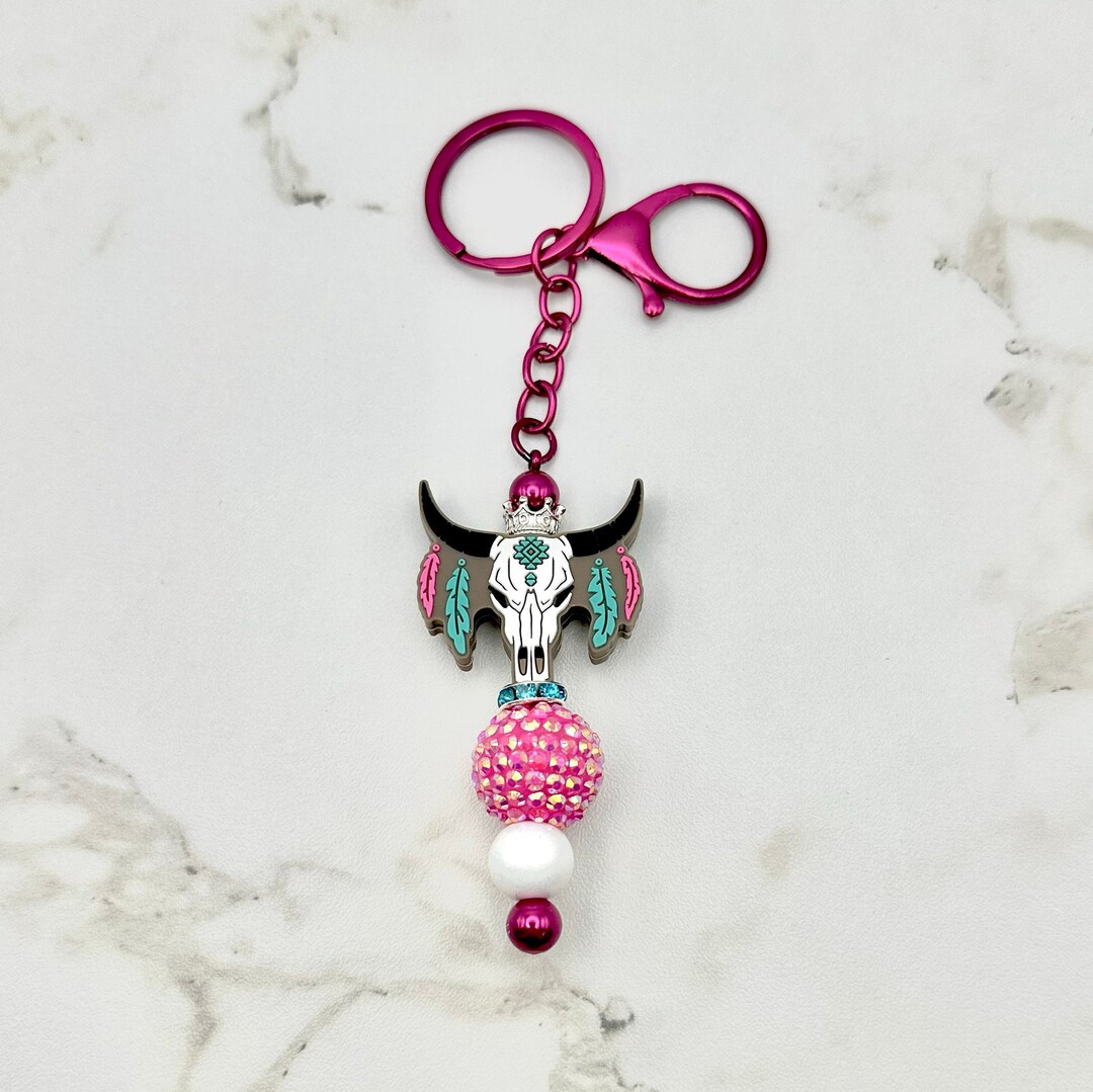 Boho Bull Skull Beaded Keychain, Keychain for Women, Bar Keychain ...