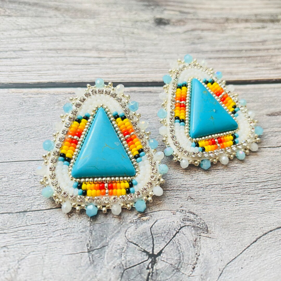 Beaded Turquoise Earrings - Etsy