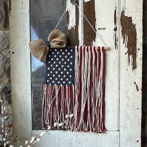 Rustic Farmhouse Macrame USA Flag Wall Décor Front Door - Etsy