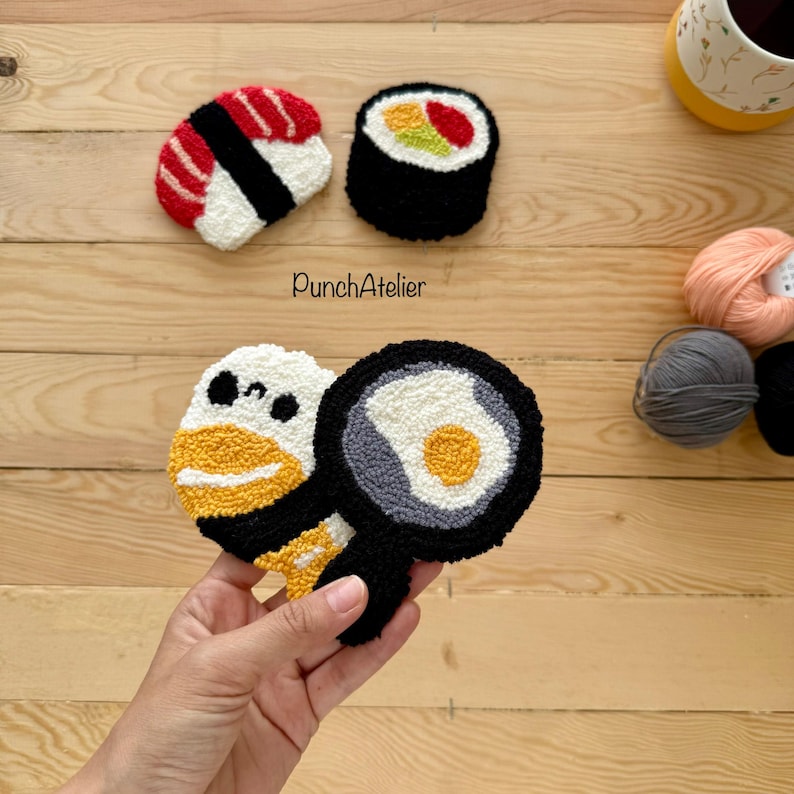 Sushi Diy Punch Needle Coaster Kit/beginner Embroidery Yarn Art/diy Kit ...