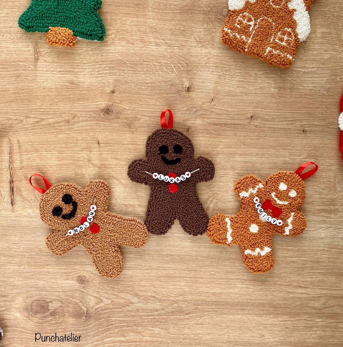 Personalized Gingerbread Punch Needle Christmas Tree Ornament - Etsy