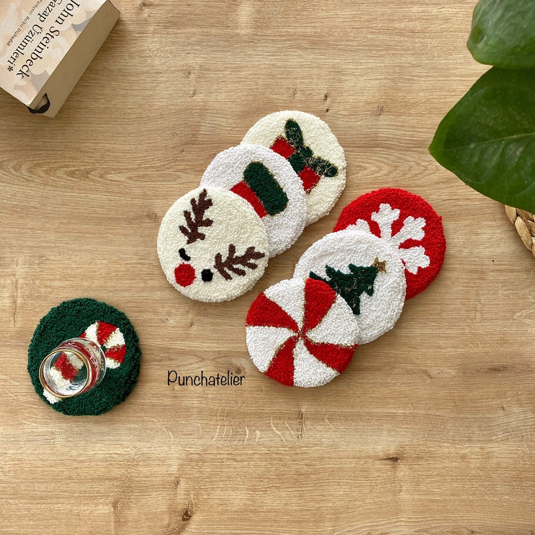 Christmas Coasters Punch Needle Kit 4 Pcs/ Coaster Tufting Kit/ Punch ...