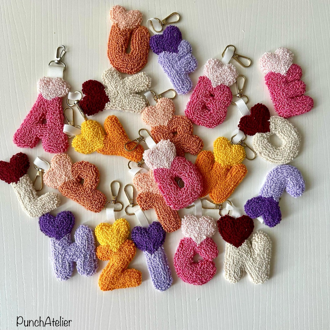 Personalized Punch Needle Initial Keychain, Custom Bag Charm - Etsy