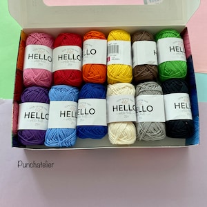 Hello Cotton Yarn Pack: 12 Color Set, Amigurumi, Punch Needle, Knitting ...