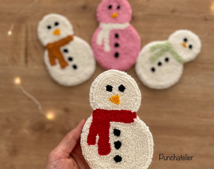 Snowman Punch Needle Coaster Kit/ Tufting Coaster Kit/punch Needle ...