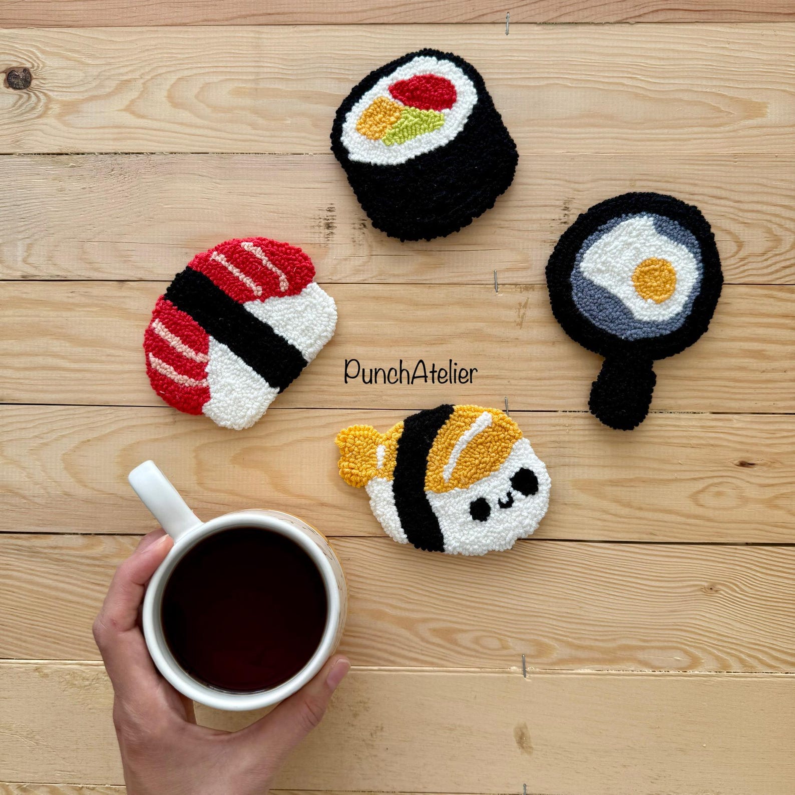 Sushi Diy Punch Needle Coaster Kit/beginner Embroidery Yarn Art/diy Kit ...