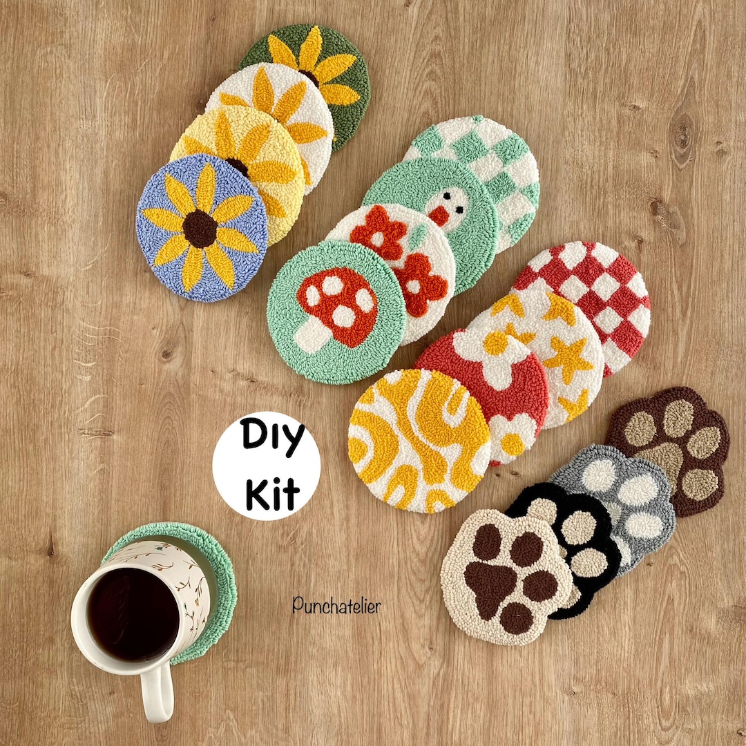 Punch Needle Coaster Kit 4 Pcs /dıy Punch Embroidery Kit/craft Kit/dıy ...