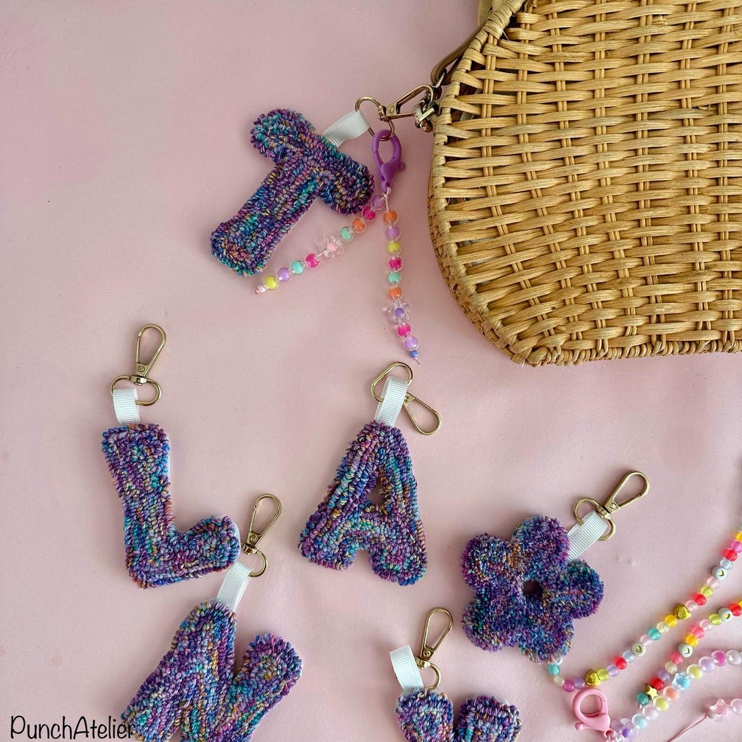 Custom Initial Punch Needle Keychain – Unique Handmade Accessory ...