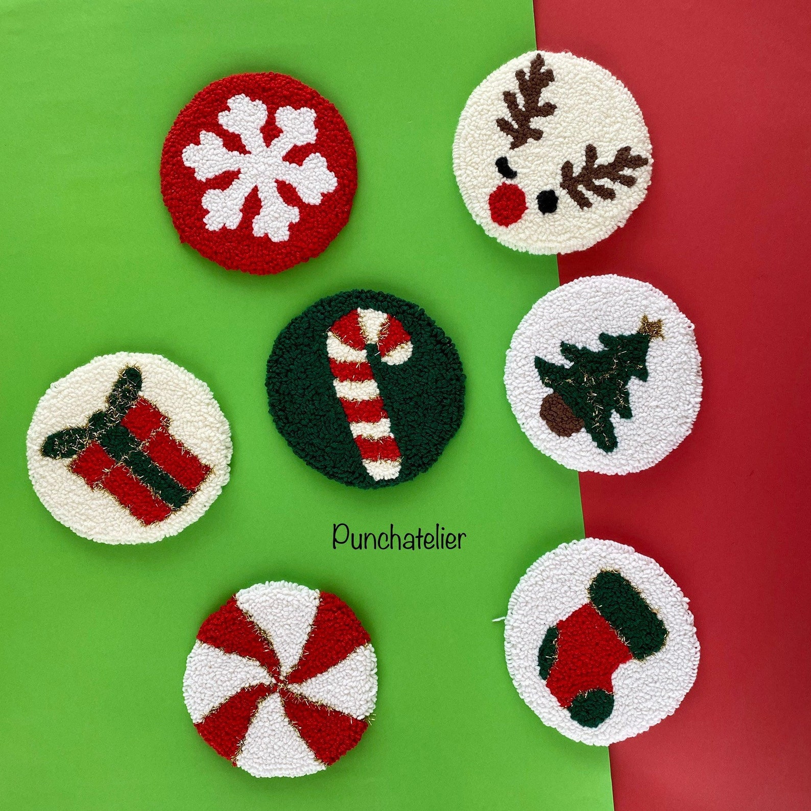 Christmas Coasters Punch Needle Kit 4 Pcs/ Coaster Tufting Kit/ Punch ...