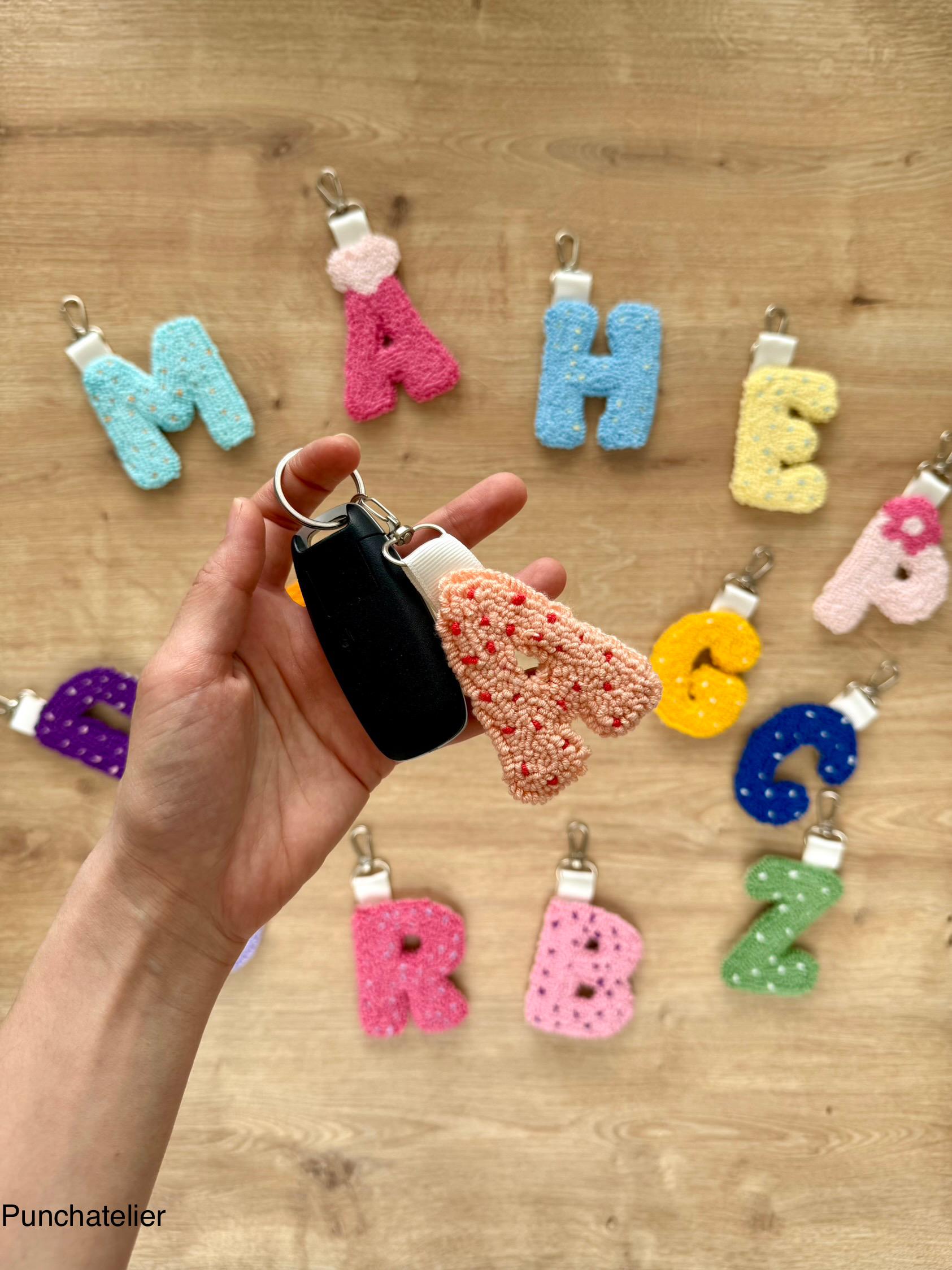 Custom Punch Needle Keychain: Handmade Initial Letter Keyring - Etsy